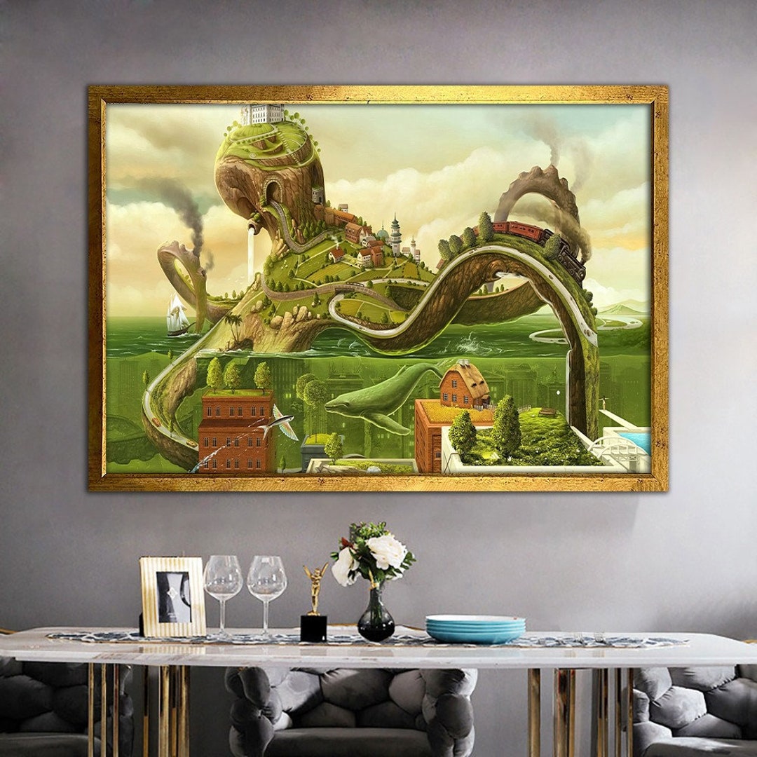 Underwater World, Surreal Octopus Art, Canvas Wall Art, Surreal Art ...