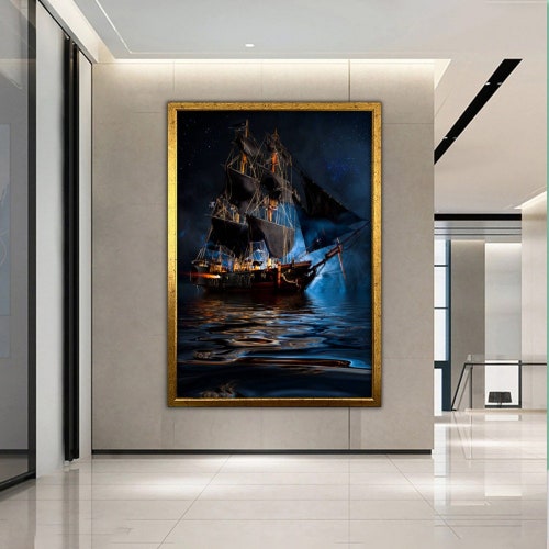 Pirate Ship Canvas Wall Art Sailing Pirate Ship Print Ship Etsy