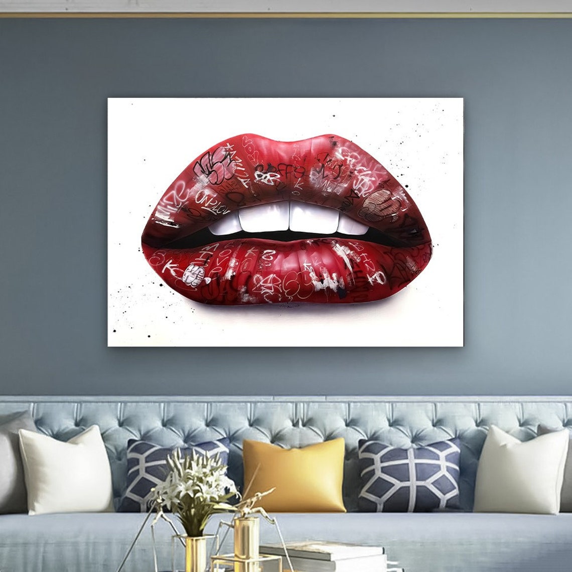 Graffiti Lip Canvas Pop Art Lip Painting Artistic Lip Art - Etsy