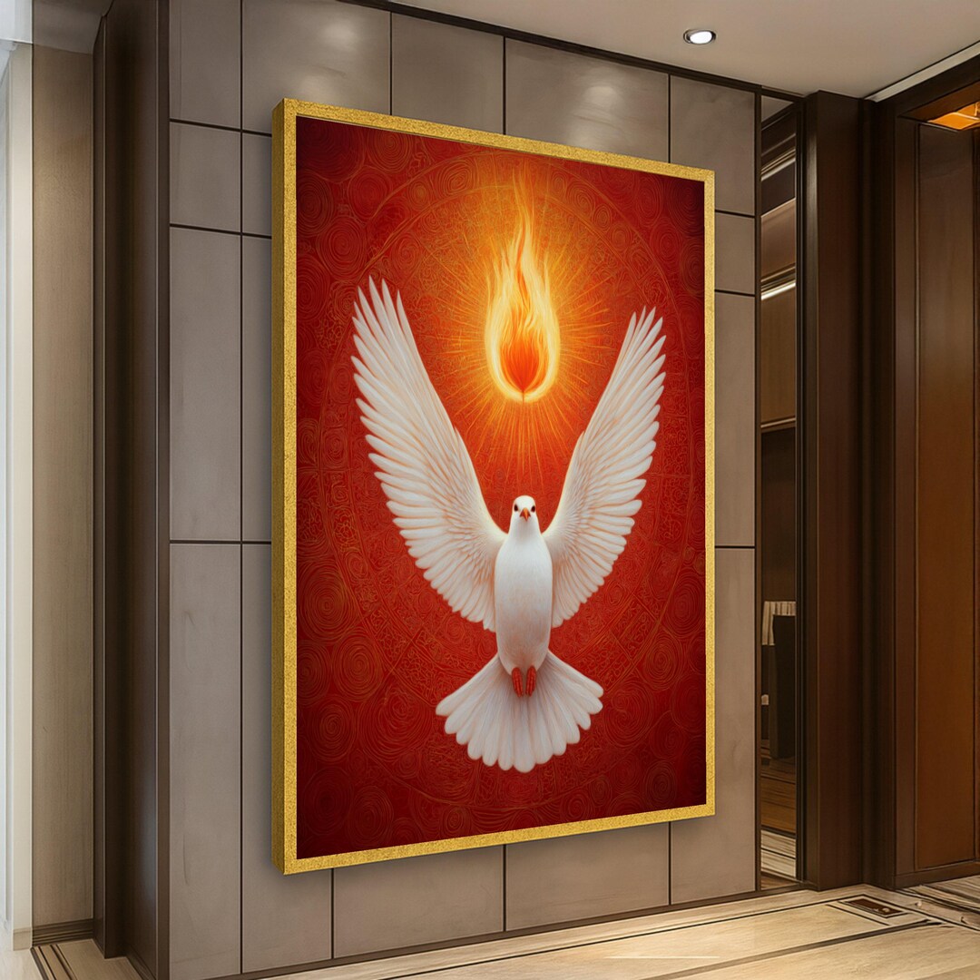 White Dove With Flaming Halo Canvas, Spiritual Wall Art, Inspirational ...