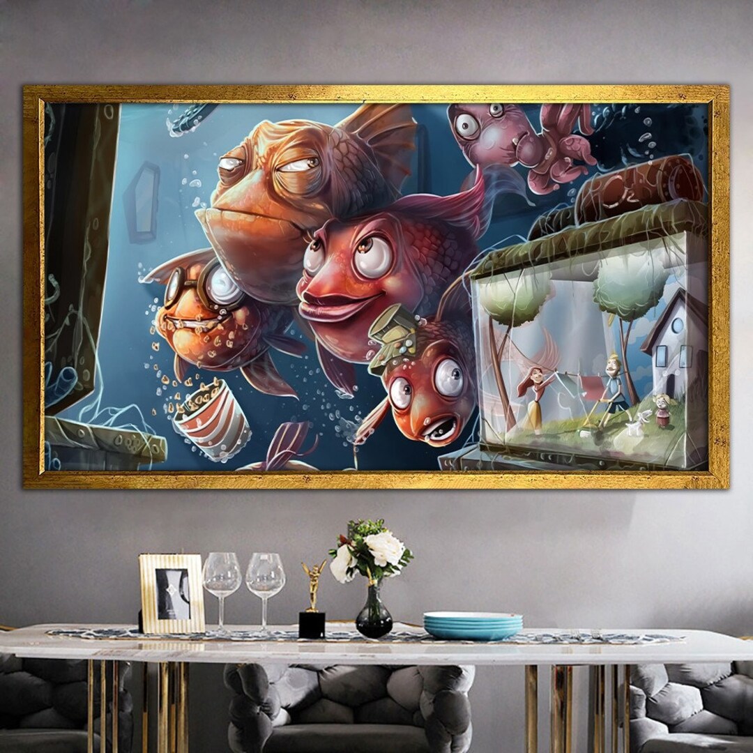 Interesting Fish, Surreal Fish Art, Canvas Wall Art, Surreal Art Print ...