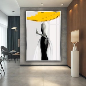 Woman in Yellow Hat, Abstract Woman Canvas Painting, Fashion Canvas ...