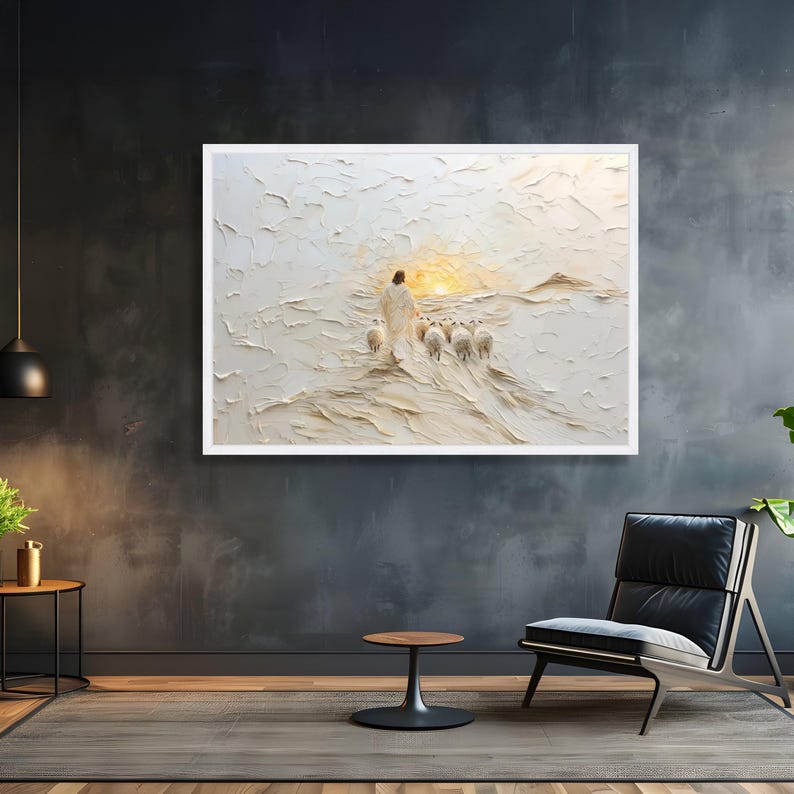 Jesus Shepherd With Sheep Canvas, Spiritual Religious Wall Art ...