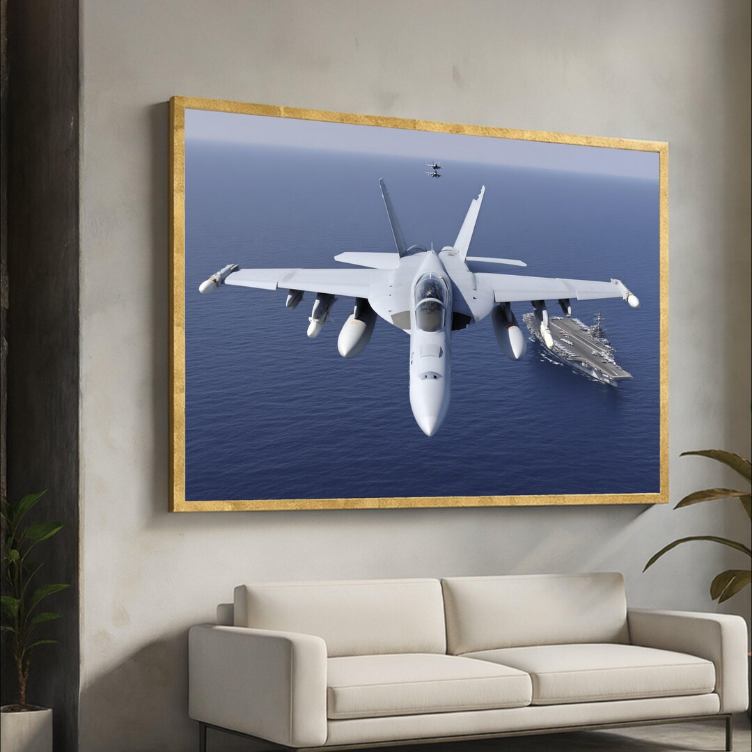 Military Jet Fighter Formation Canvas, Aircraft Carrier Ocean Flight ...