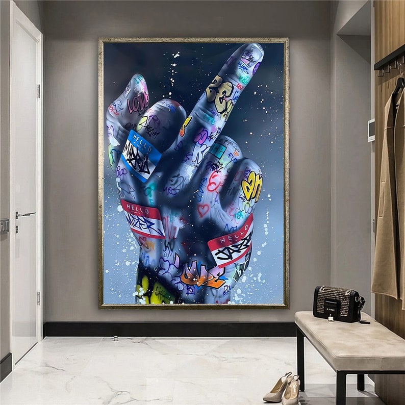 Middle Finger Graffiti Middle Finger Canvas Art Middle - Etsy UK