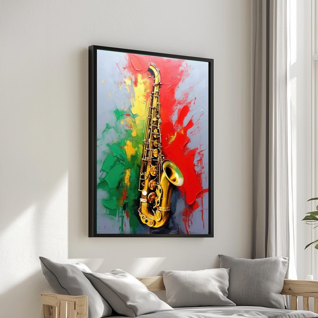 Saxophone Symphony Canvas, Jazz Art, Colorful Sax Wall Art, Music ...