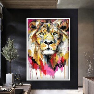 Colorful Lion Canvas, Lion Canvas, Lion Wall Art, Lion Poster, Animal ...