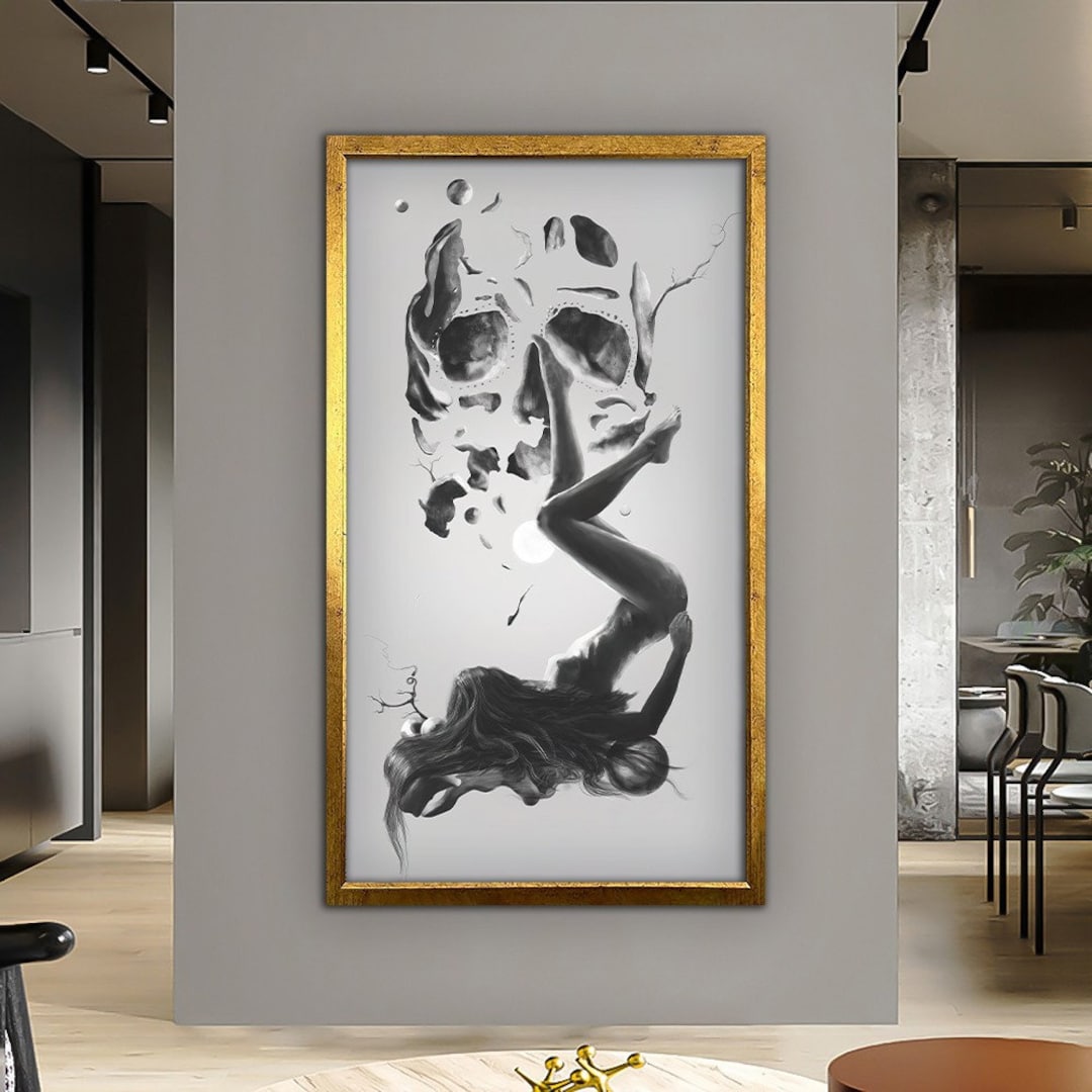 Skull Print on Canvas, Modern Wall Art, Canvas Wall Art, Skeleton Print ...