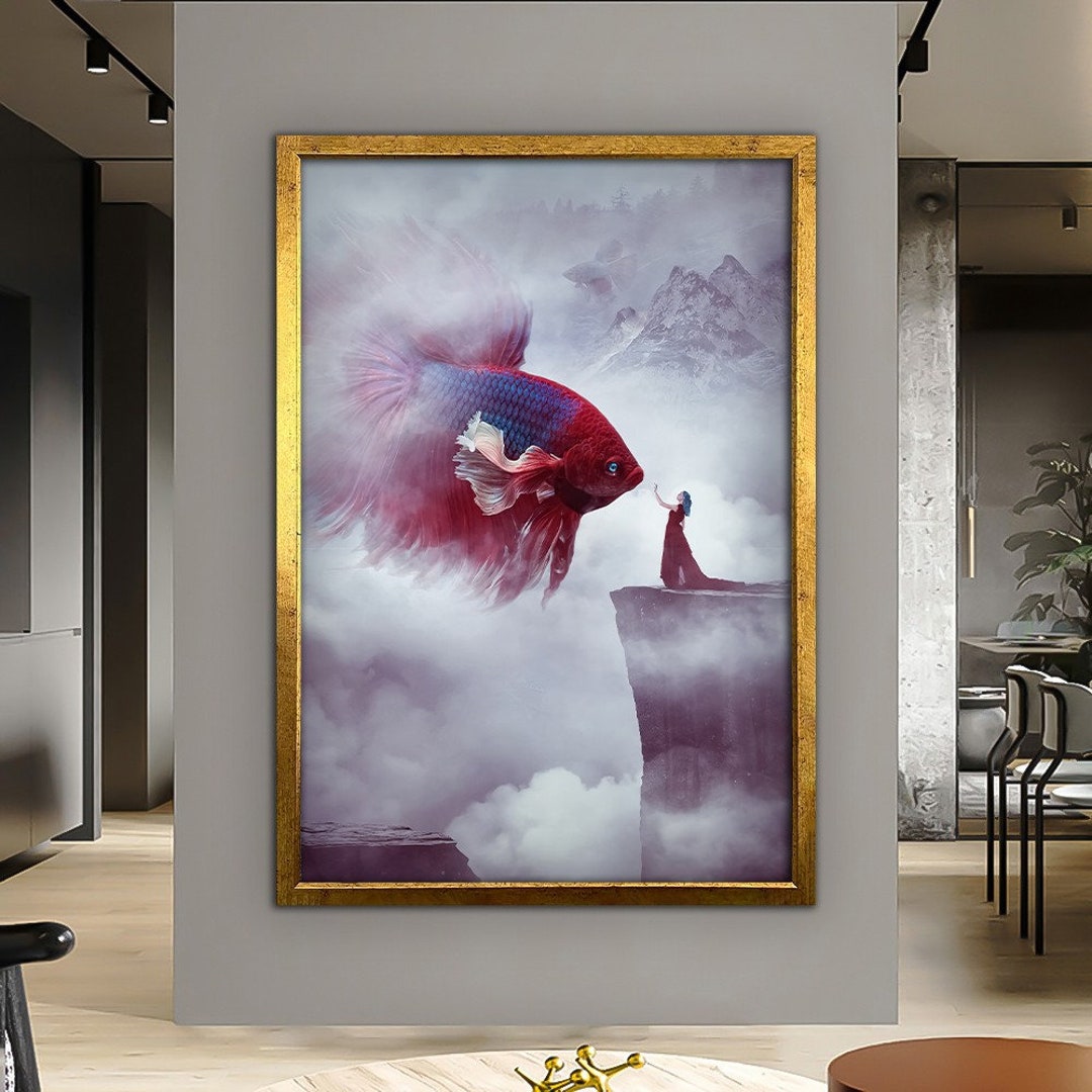 Surreal Woman Canvas, Surreal Fish Art, Canvas Wall Art, Surreal Art ...