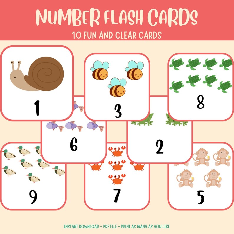 Number Flashcards|printable|preschool|kindergarten|pdf|classroom|animal ...