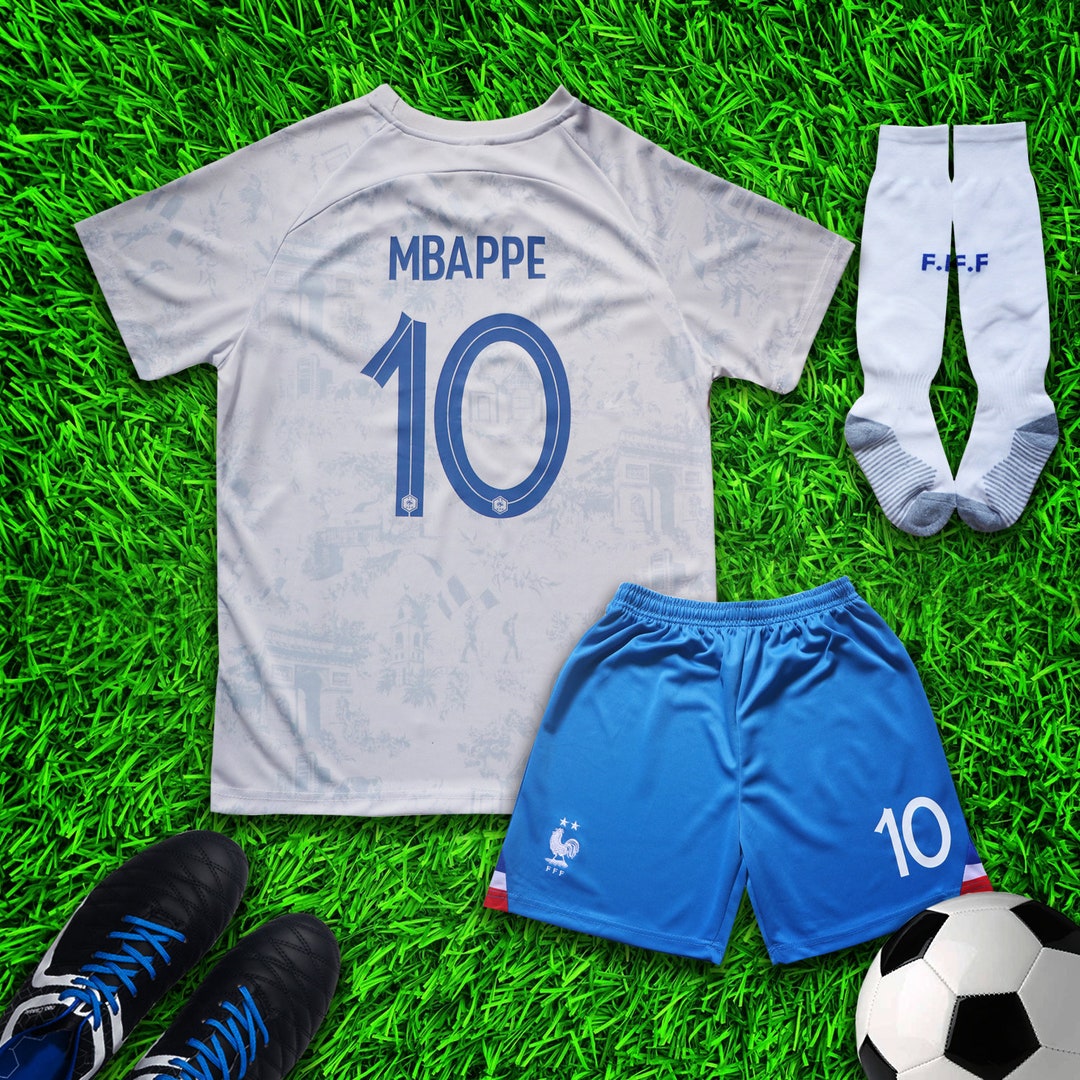 France 2022 Away Kylian Mbappe 10 Kids Soccer Uniform Jersey Shors ...