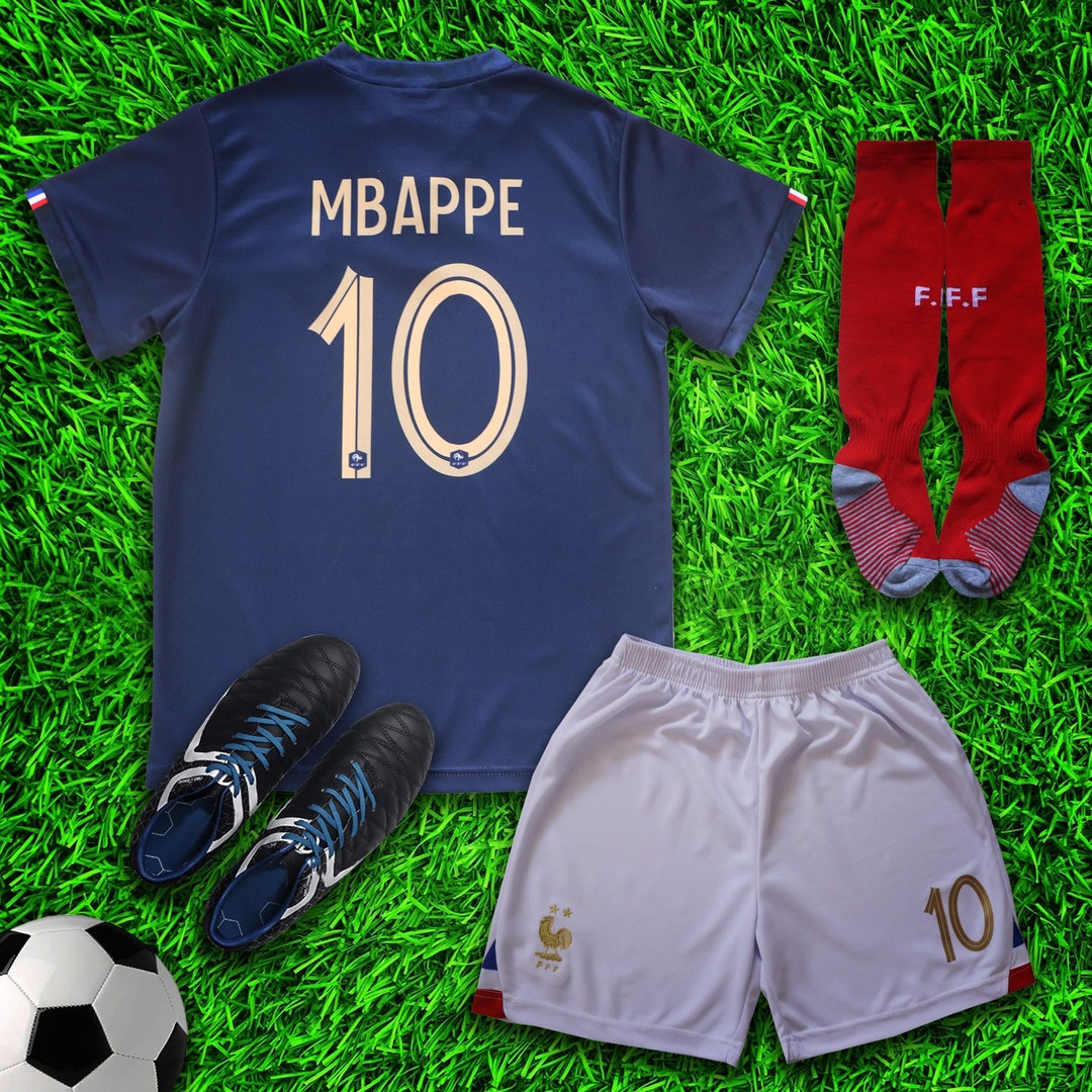 France 2022 Home Kylian Mbappe 10 Kids Soccer Uniform Jersey Shors ...