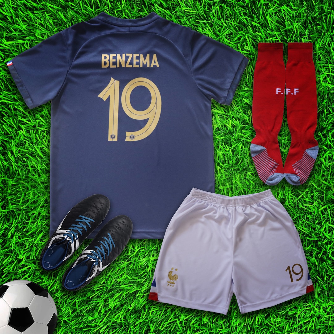 France 2022 Home Benzema Madrid Kids Soccer Uniform Jersey Shors Socks ...