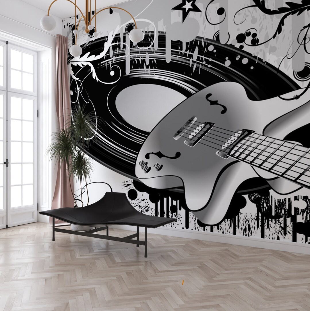 Guitar Wallpaper, Fabric Wall Mural, Removable Wallpaper, Peel and ...