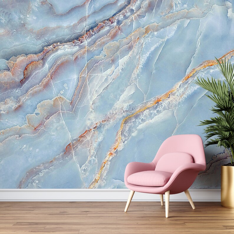 Turquoise Blue Marble Textured Wallpaper, Living Room Wall Mural, Peel ...