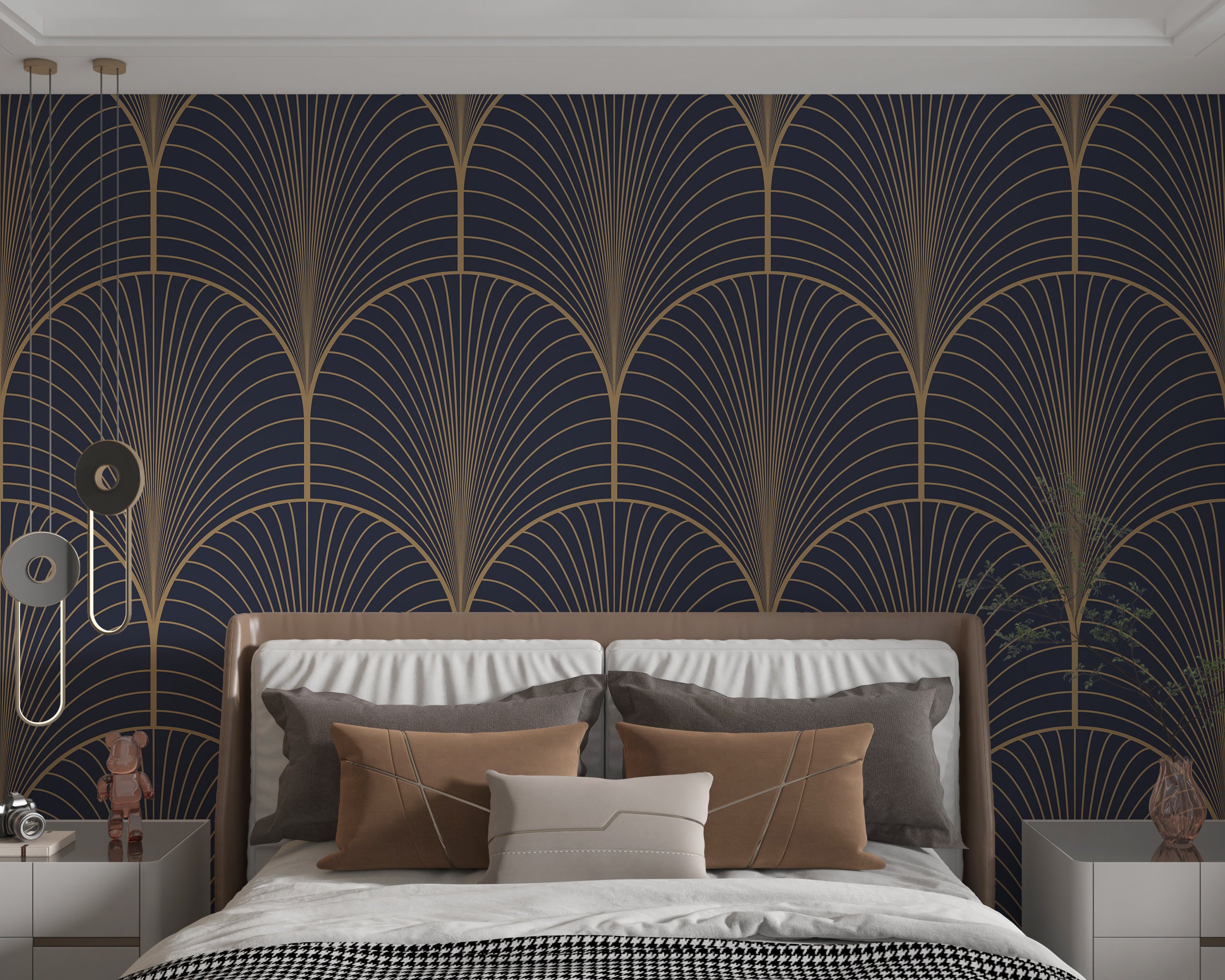 Navy Blue and Gold Geometric Wallpaper Background Wall Mural - Etsy