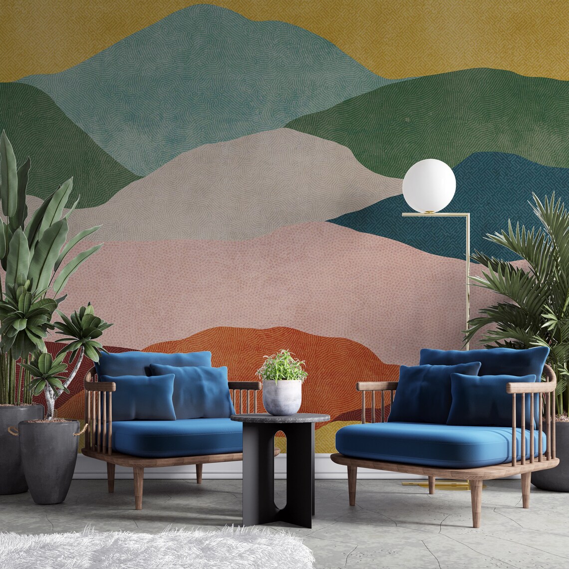 Art Deco Mountain Wallpaper: Geometric Peel and Stick Wall Art - Etsy