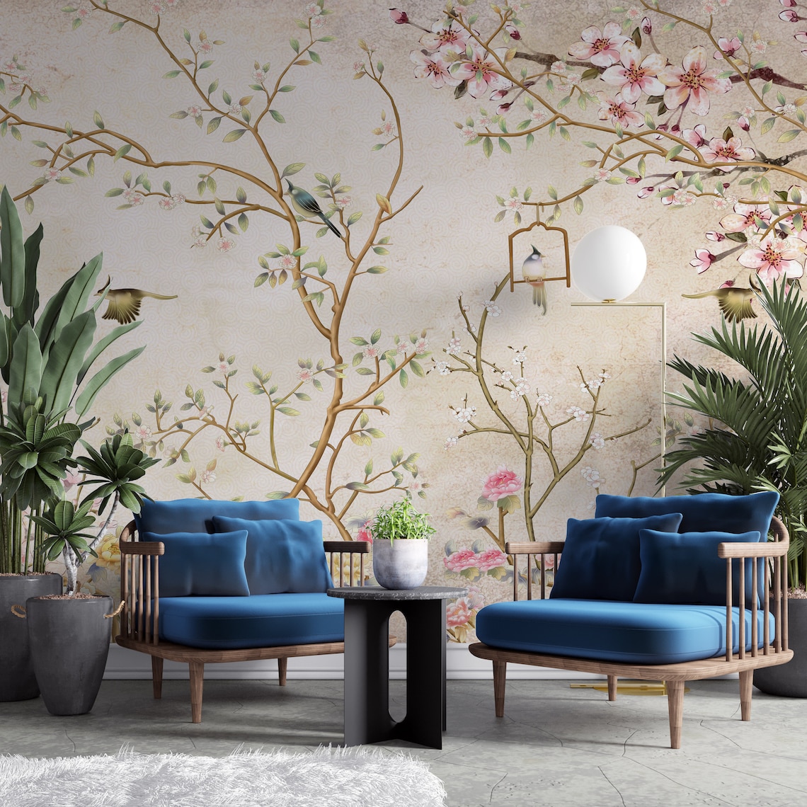 Chinoiserie Wallpaper Fabric Wall Mural Peel and Stick - Etsy