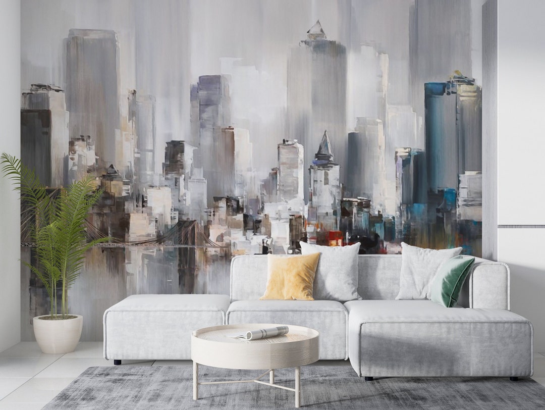 Abstract City Silhoutte Wallpaper, Living Room Wall Mural, Removable ...