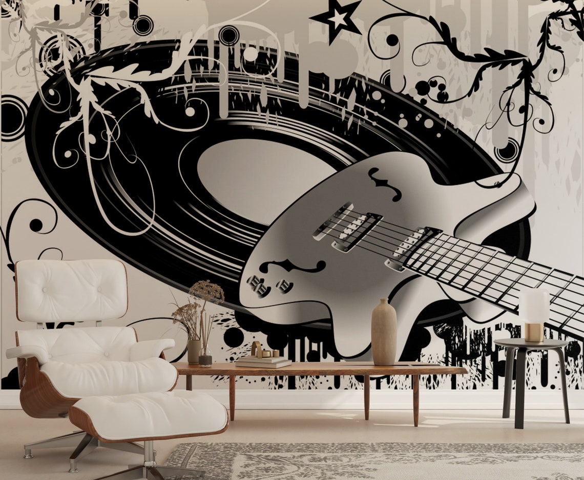 Guitar Wallpaper Fabric Wall Mural Removable Wallpaper Peel | Etsy