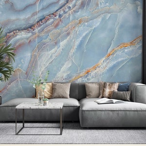 Turquoise Blue Marble Textured Wallpaper, Living Room Wall Mural, Peel ...