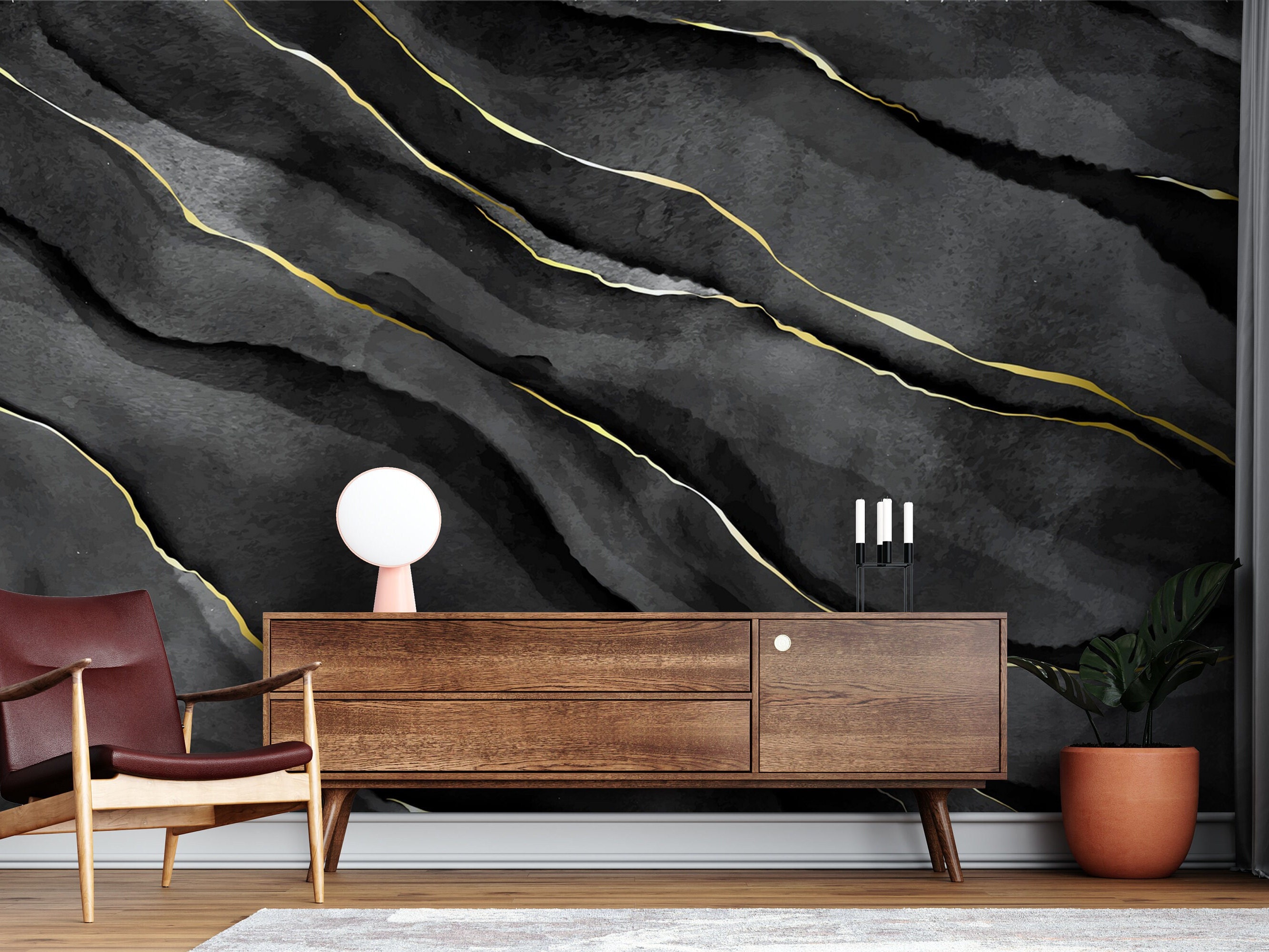 3d Black Marble Textured Wallpaper Abstract Wall Mural Peel - Etsy