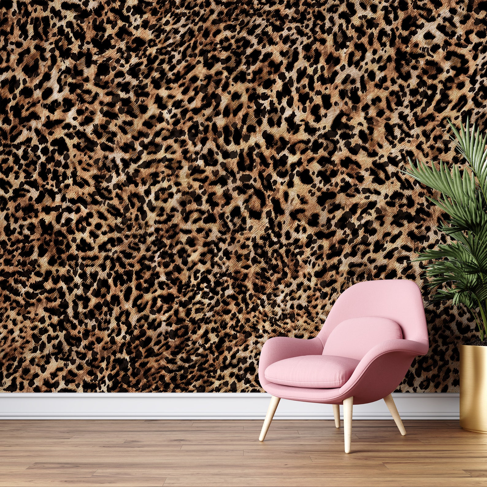 Leopard Patten Living Room Wallpaper Peel and Stick, Fabric Wall Mural ...