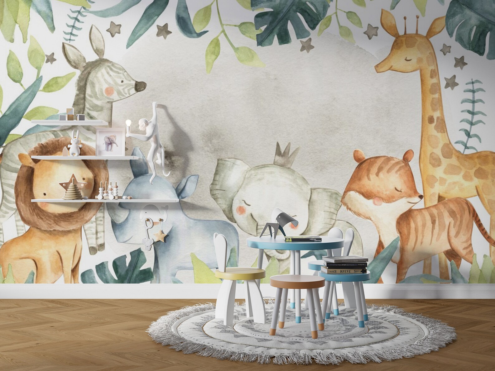 Animal Nursery Wallpaper, Kids Room Wall Mural, Peel and Stick, Baby ...