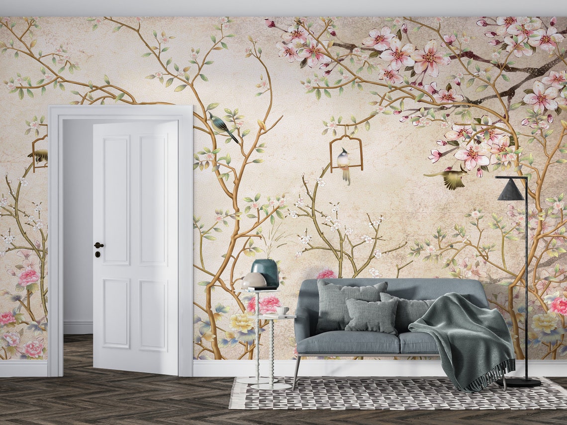 Chinoiserie Wallpaper Fabric Wall Mural Peel and Stick - Etsy