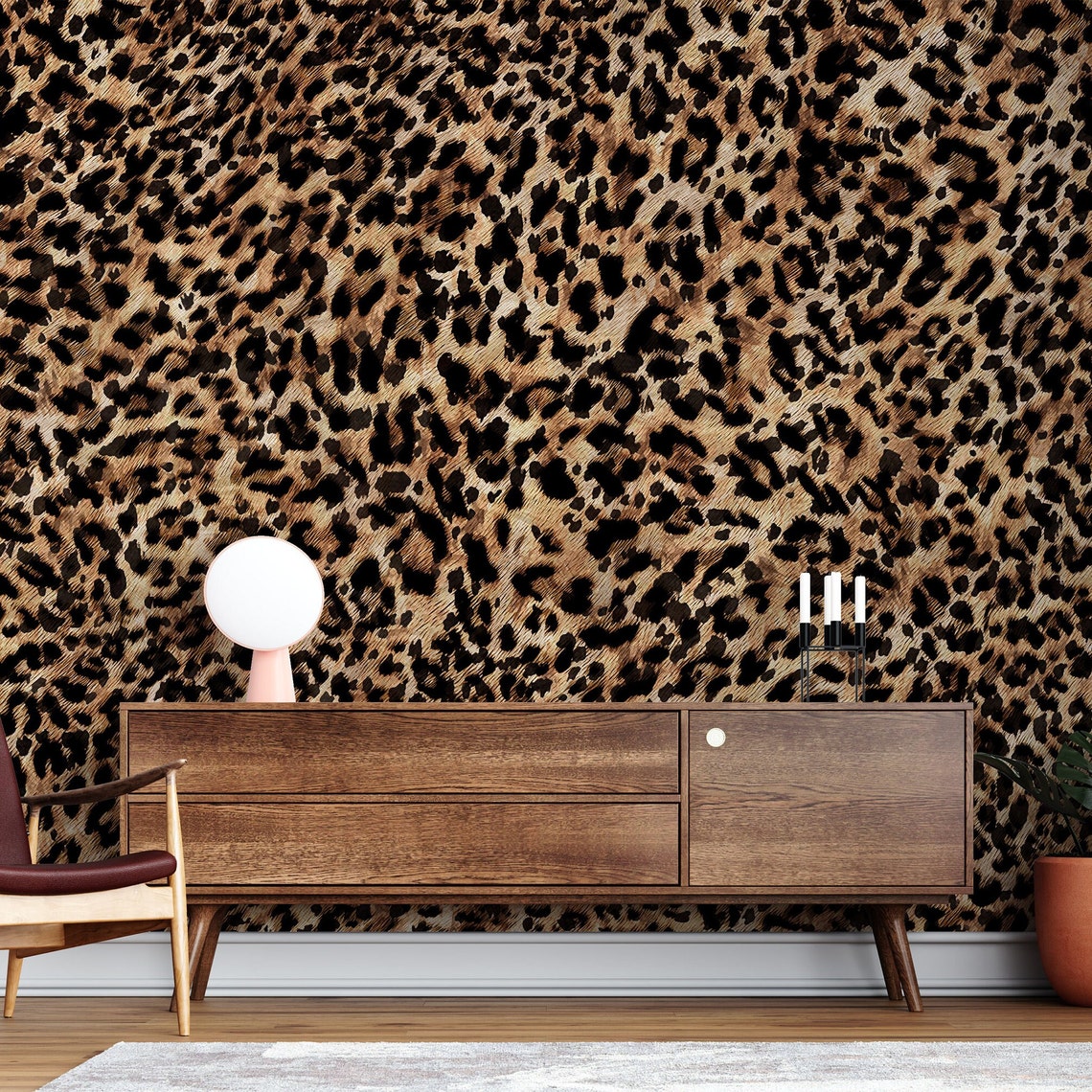 Leopard Patten Living Room Wallpaper Peel and Stick, Fabric Wall Mural ...