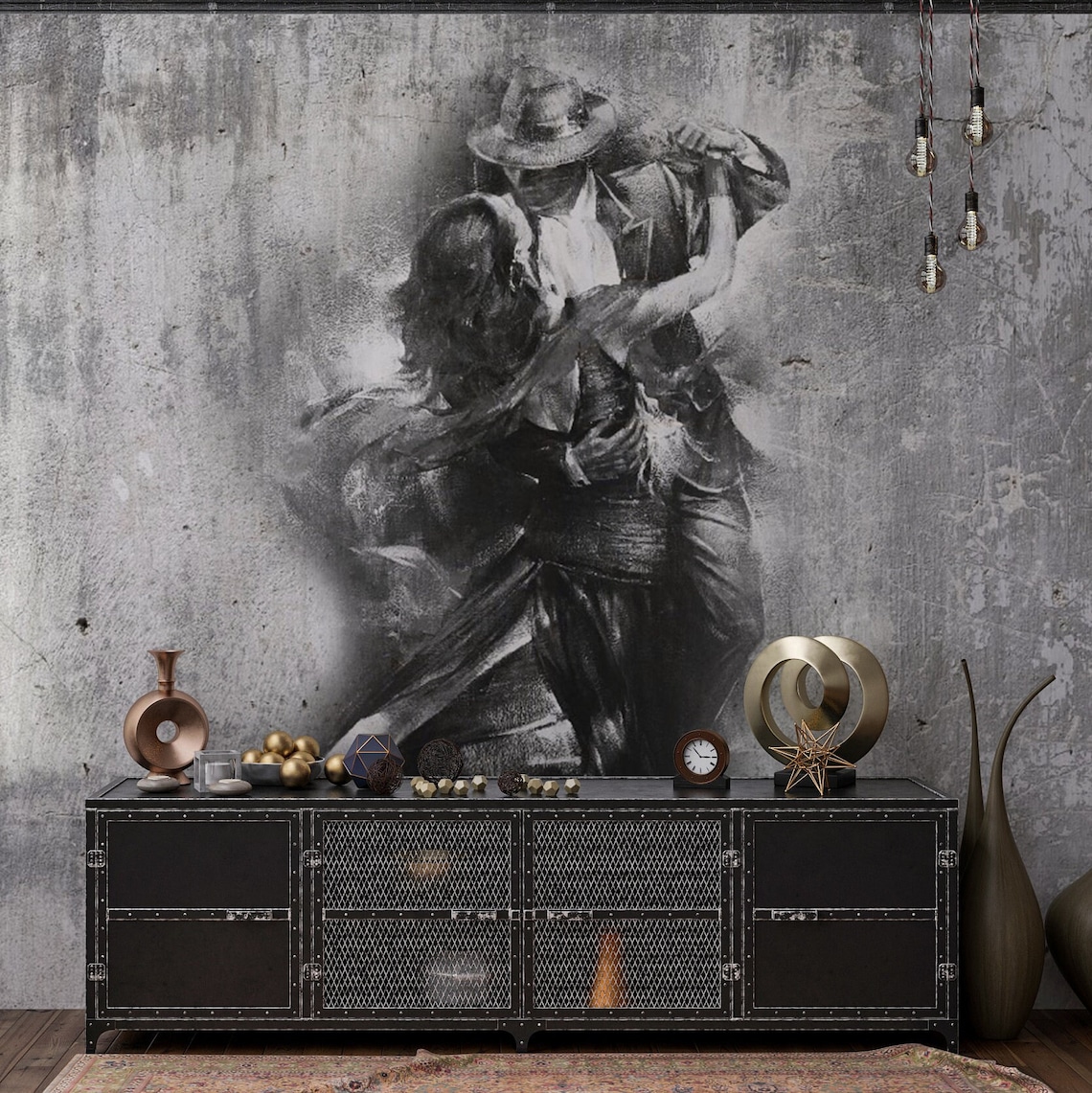 Dance Art Grey Wallpaper, Fabric Wall Mural, Removable Wallpaper, Peel ...