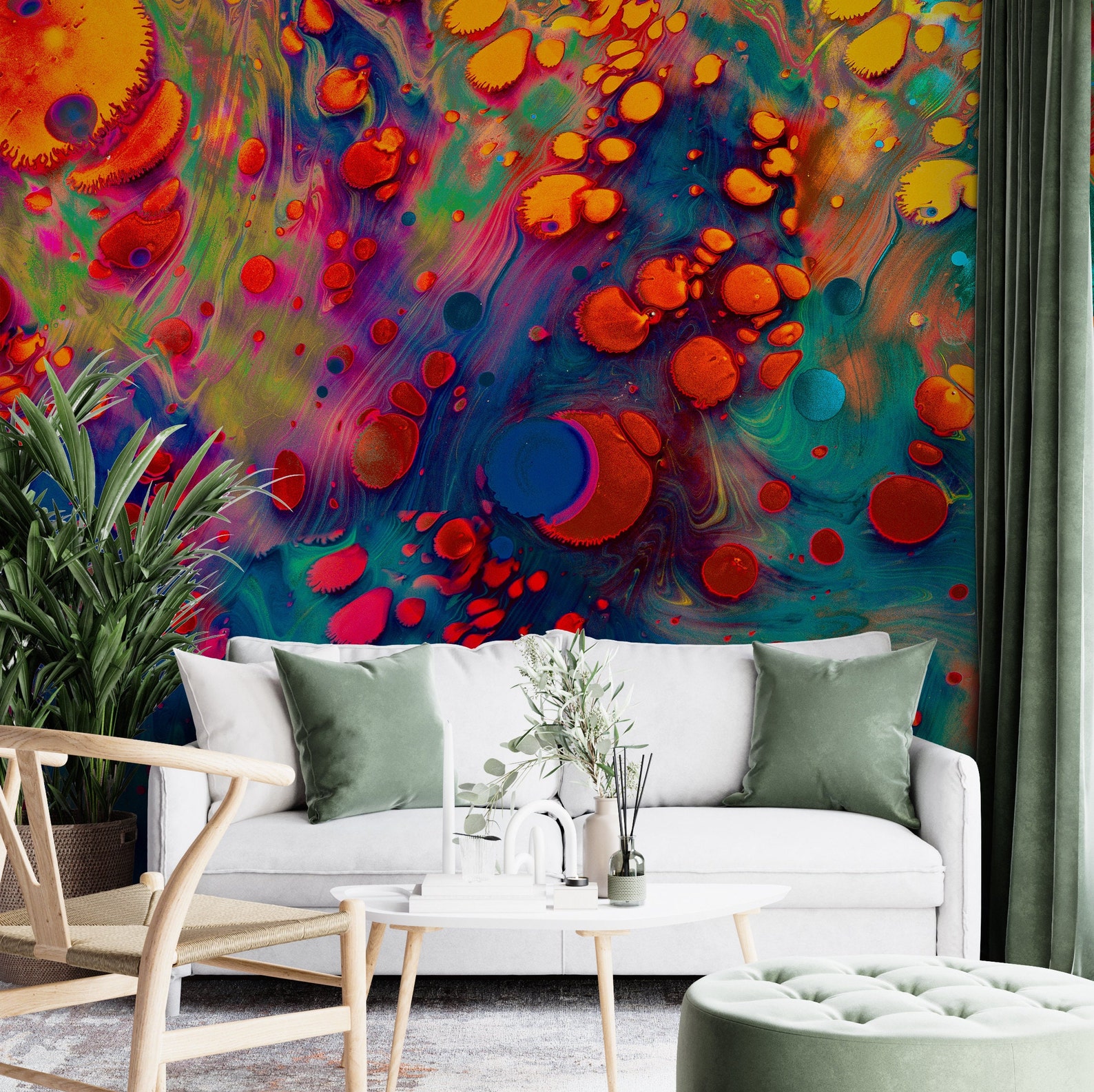 Colorful Art Wallpaper, Living Room Wall Mural, Temporary Wallpaper ...