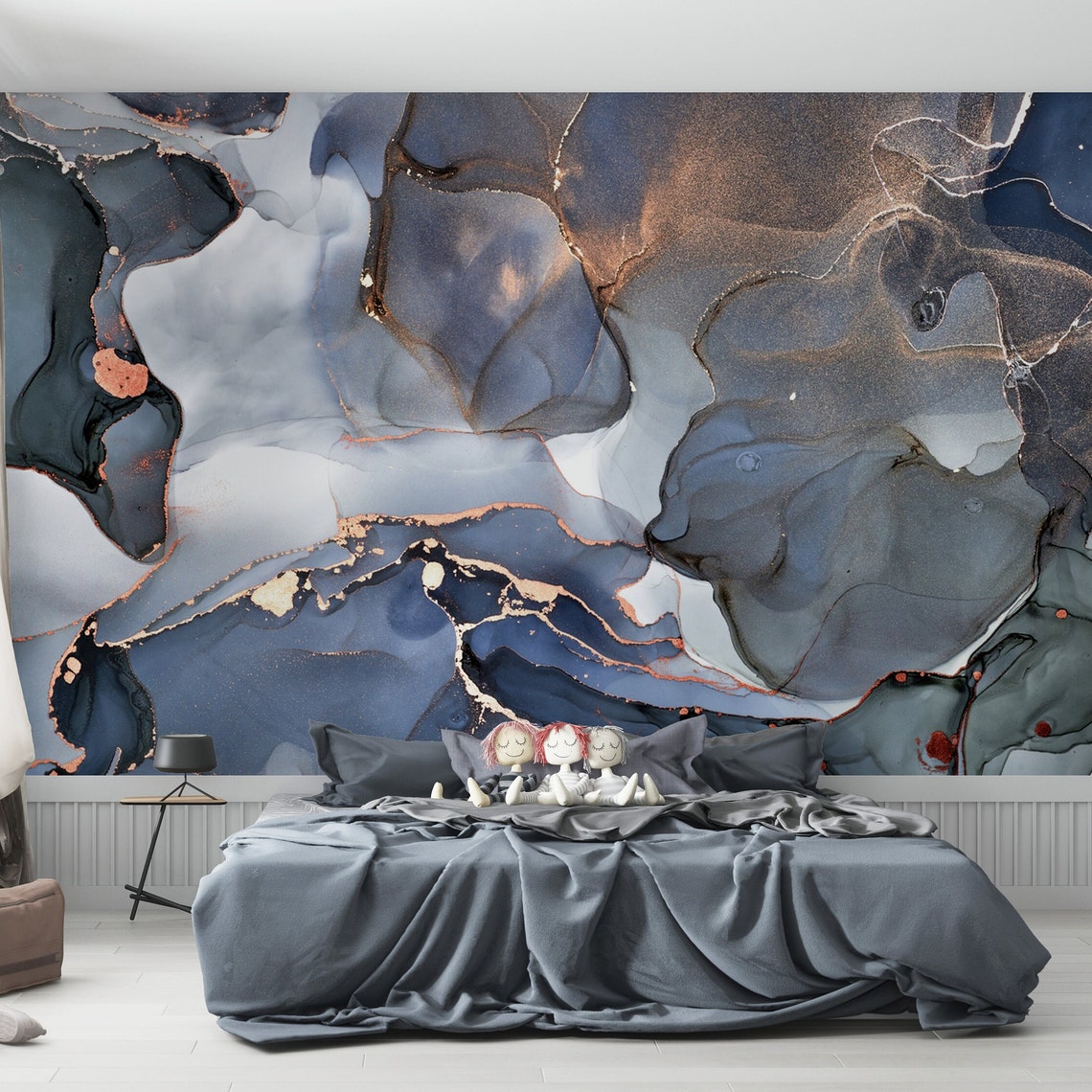 Blue Marble Textured Fabric Wallpaper Living Room Wall Mural - Etsy