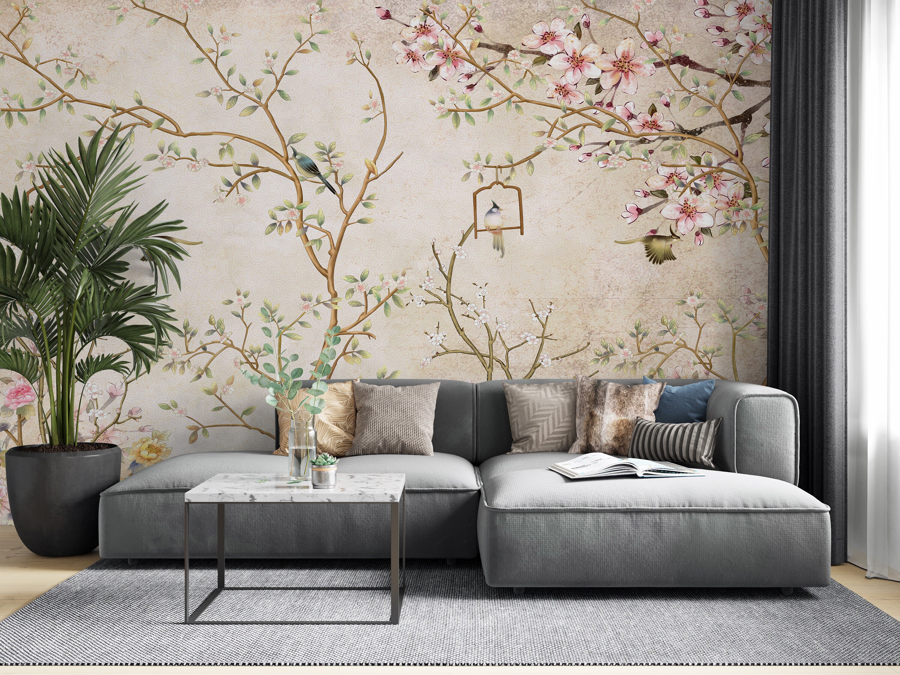 Chinoiserie Wallpaper Fabric Wall Mural Peel and Stick - Etsy