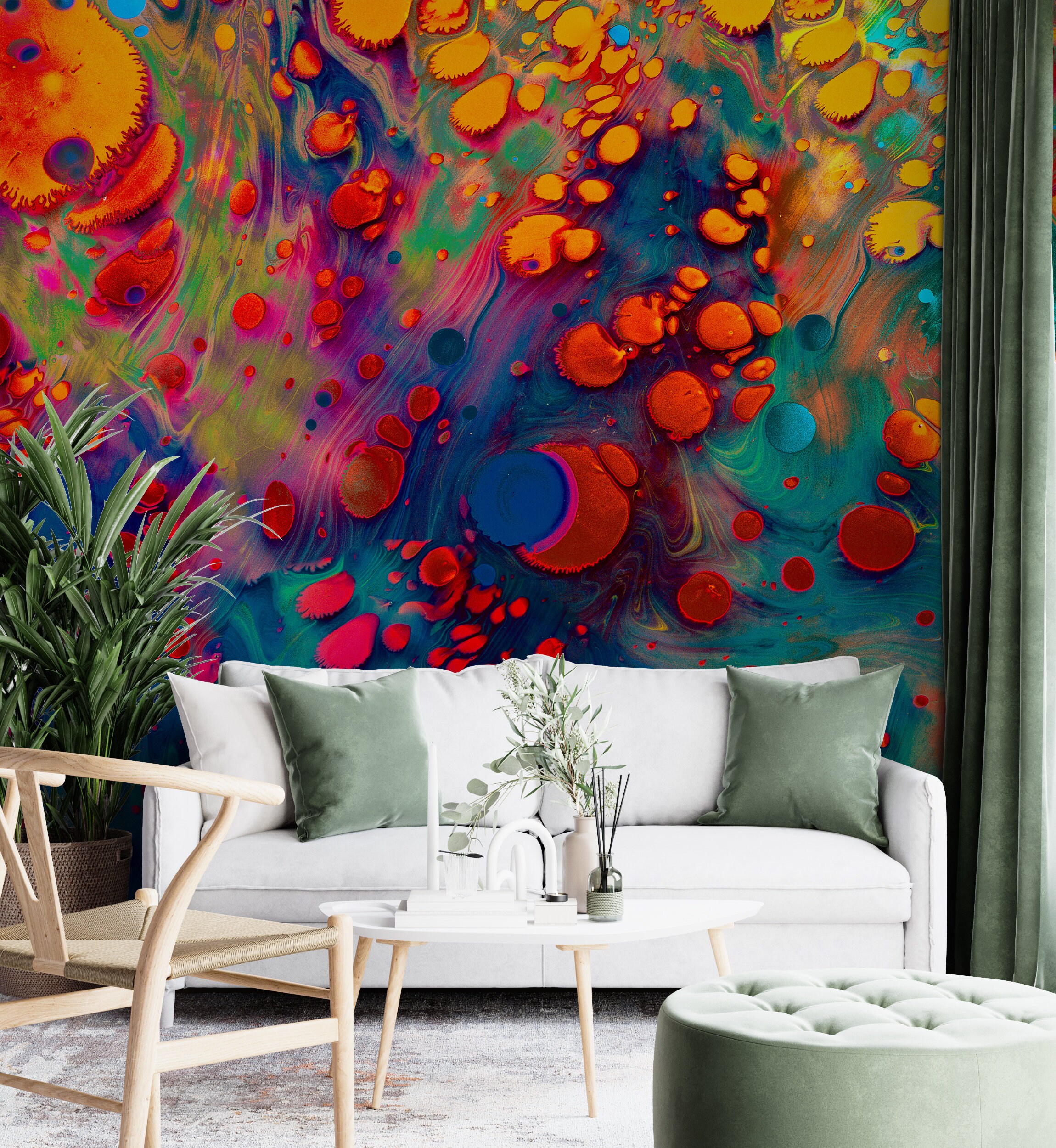 Colorful Art Wallpaper Living Room Wall Mural Temporary - Etsy