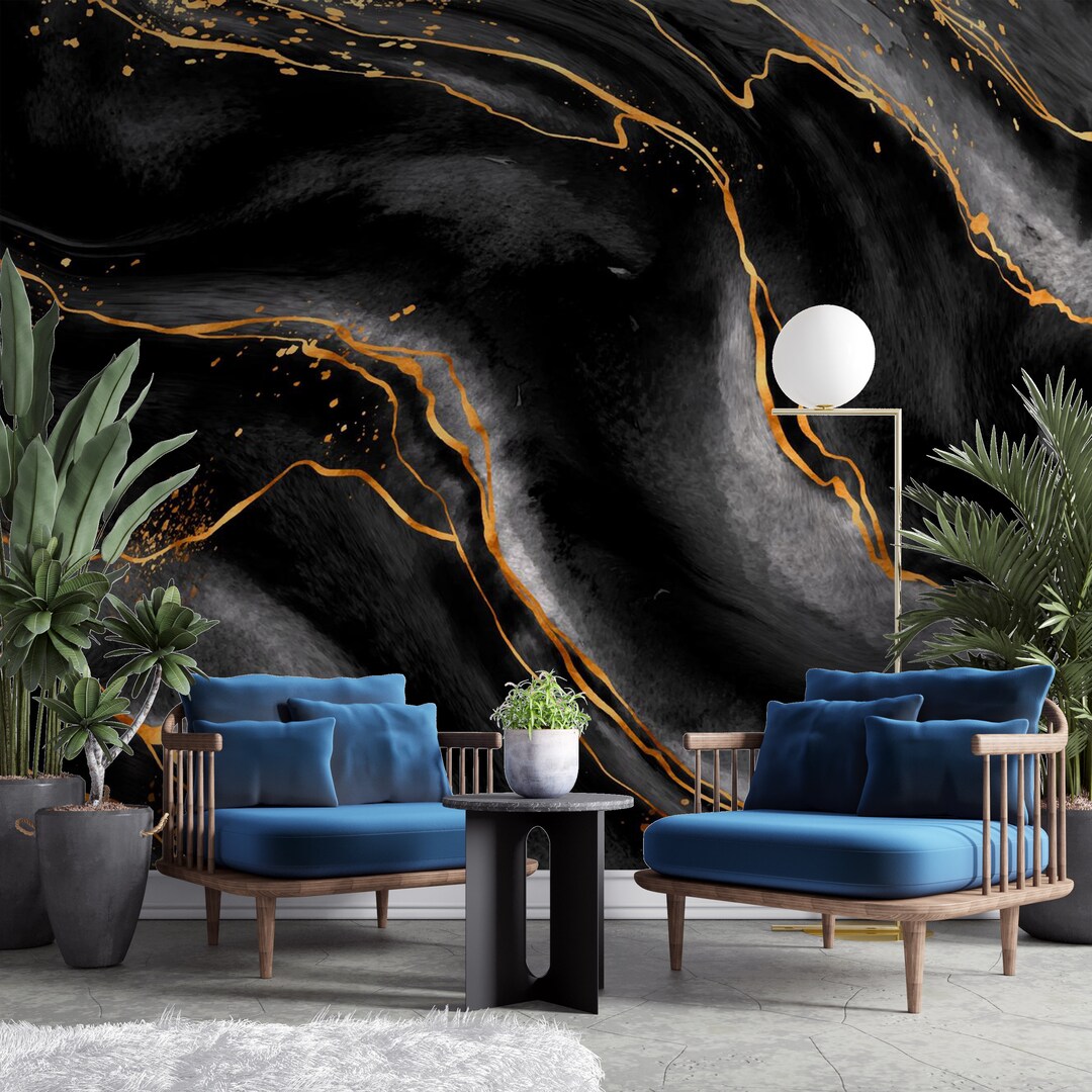 Black Marble Textured Wallpaper, Abstract Wall Mural, Peel and Stick ...