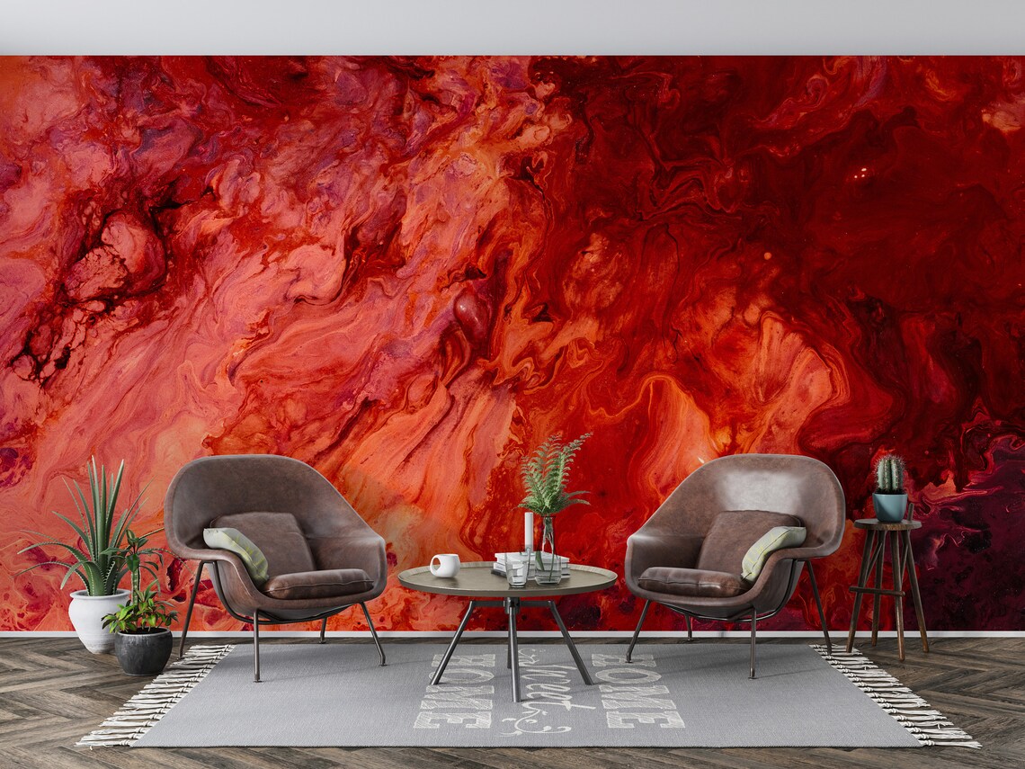 Red Marble Textured Wallpaper Living Room Wall Mural Peel - Etsy