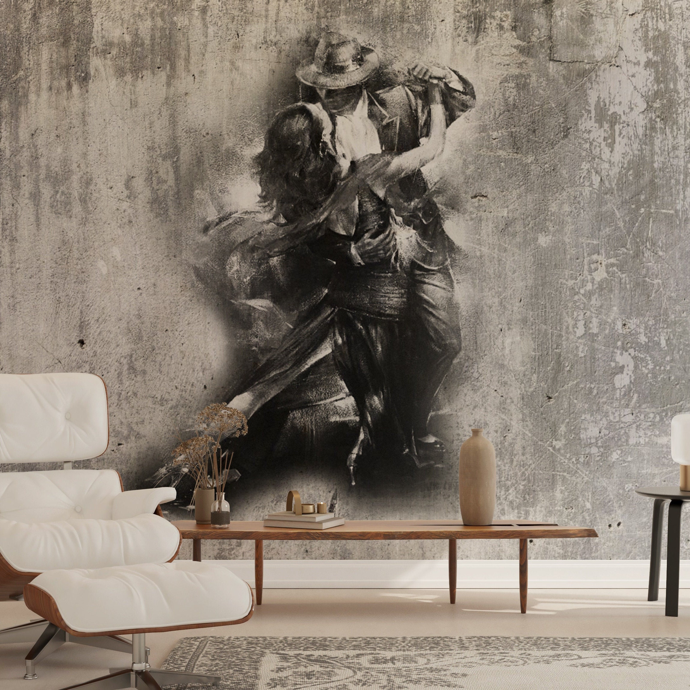 Dance Art Grey Wallpaper, Fabric Wall Mural, Removable Wallpaper, Peel ...