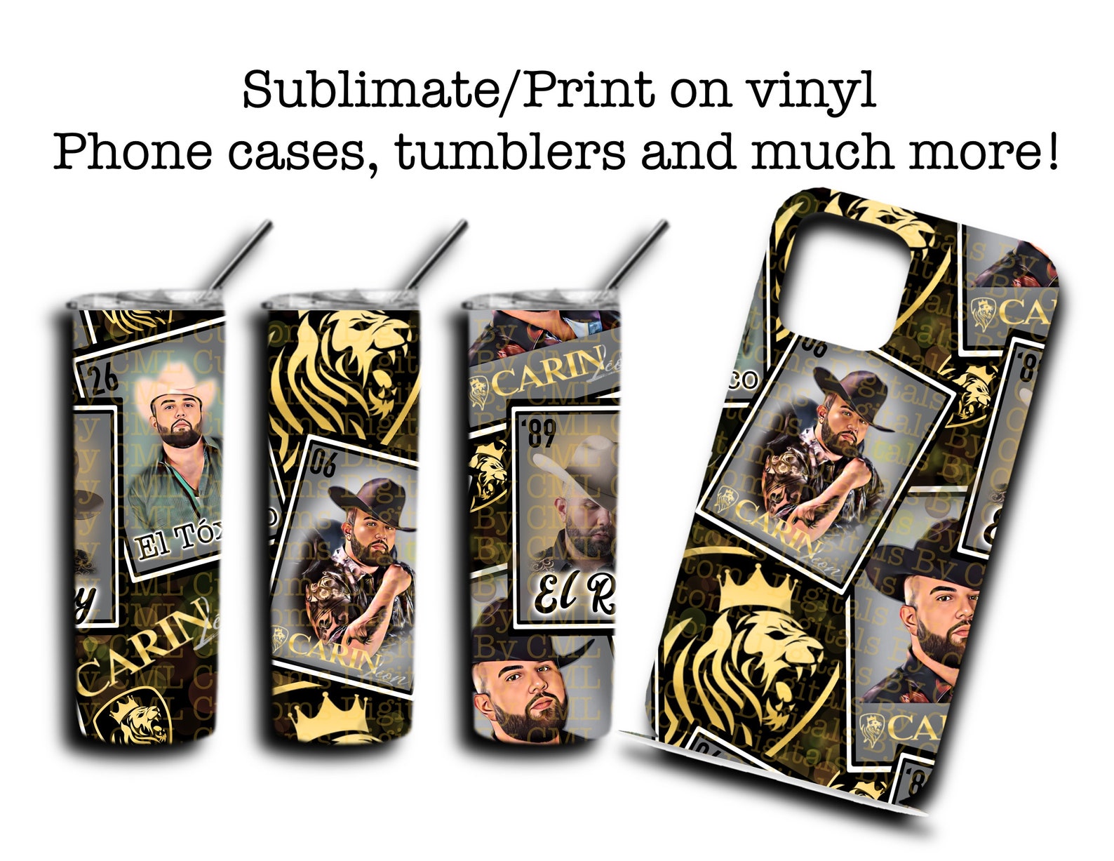 Carin Leon Seamless Pattern PNG Loteria Style Collage Pattern - Etsy