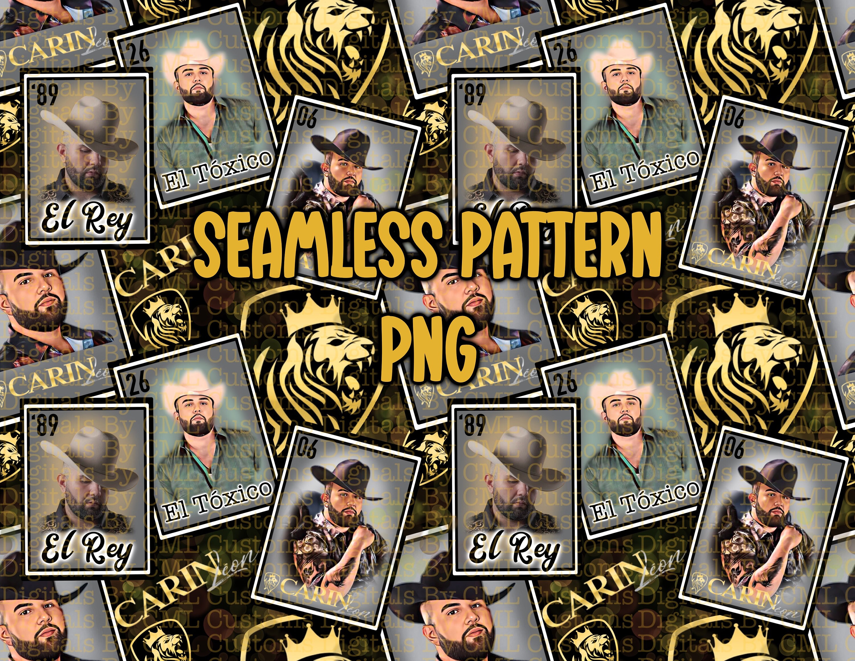 Carin Leon Seamless Pattern PNG Loteria Style Collage Pattern - Etsy