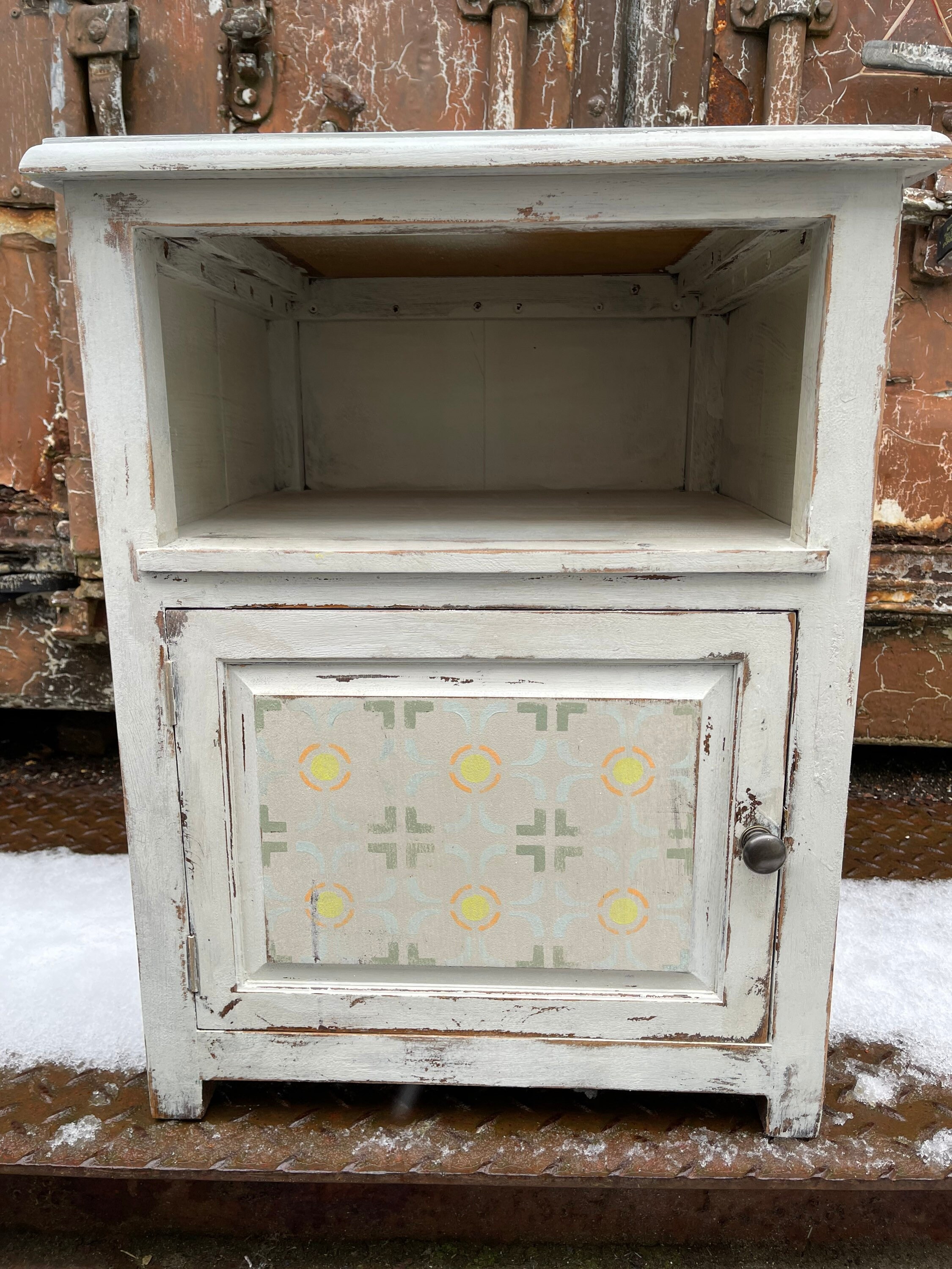 Vintage Solid Oak Hand Painted Nightstand. - Etsy