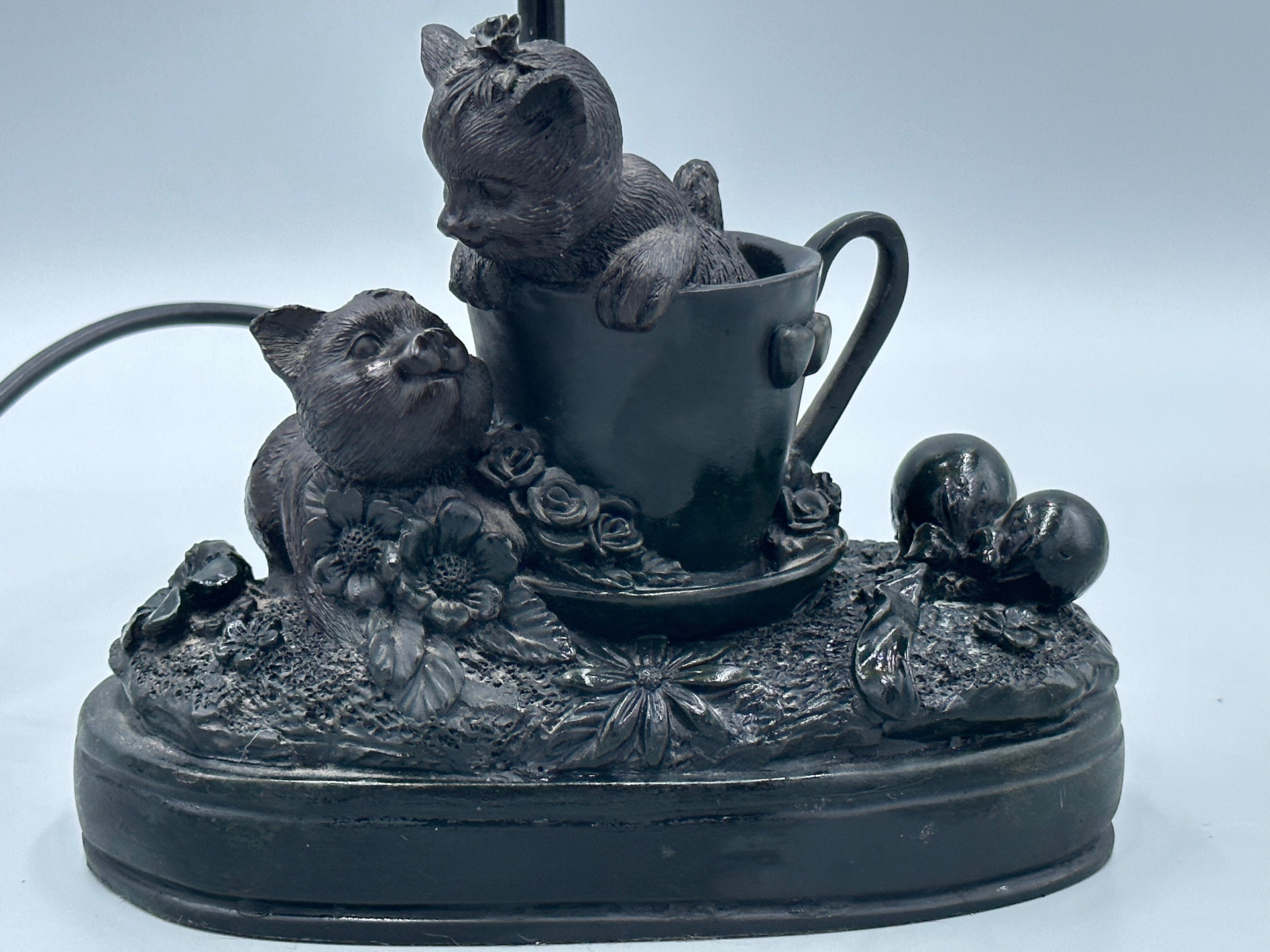 Goose Neck Cast Metal Kitten Lamp With Coloured Glass Lamp - Etsy