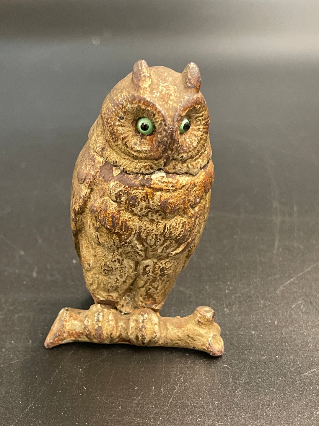 Victorian Antique Painted Spelter Owl With Glass Eyes Pounce - Etsy