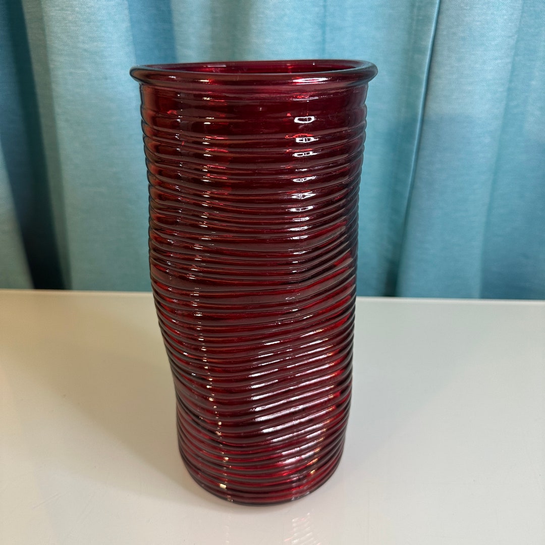 Vintage Ribbed Ruby Red Vase melted Wonky Modern Glass Art - Etsy