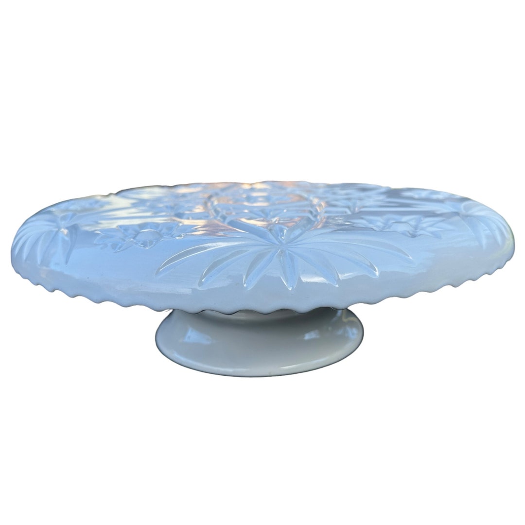 Vintage CERAMIC Cake Stand Baby Blue Glaze 70s Pedestal Dessert Display ...