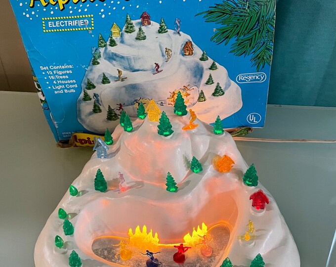 Vintage Lighted Regency Alpine Ski Village - Reflective Skating Pond ...