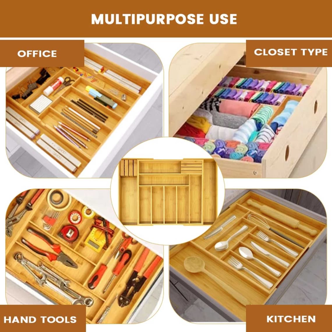 Expandable Bamboo Drawer Organizer: Adjustable Kitchen Utensil Tray - Etsy