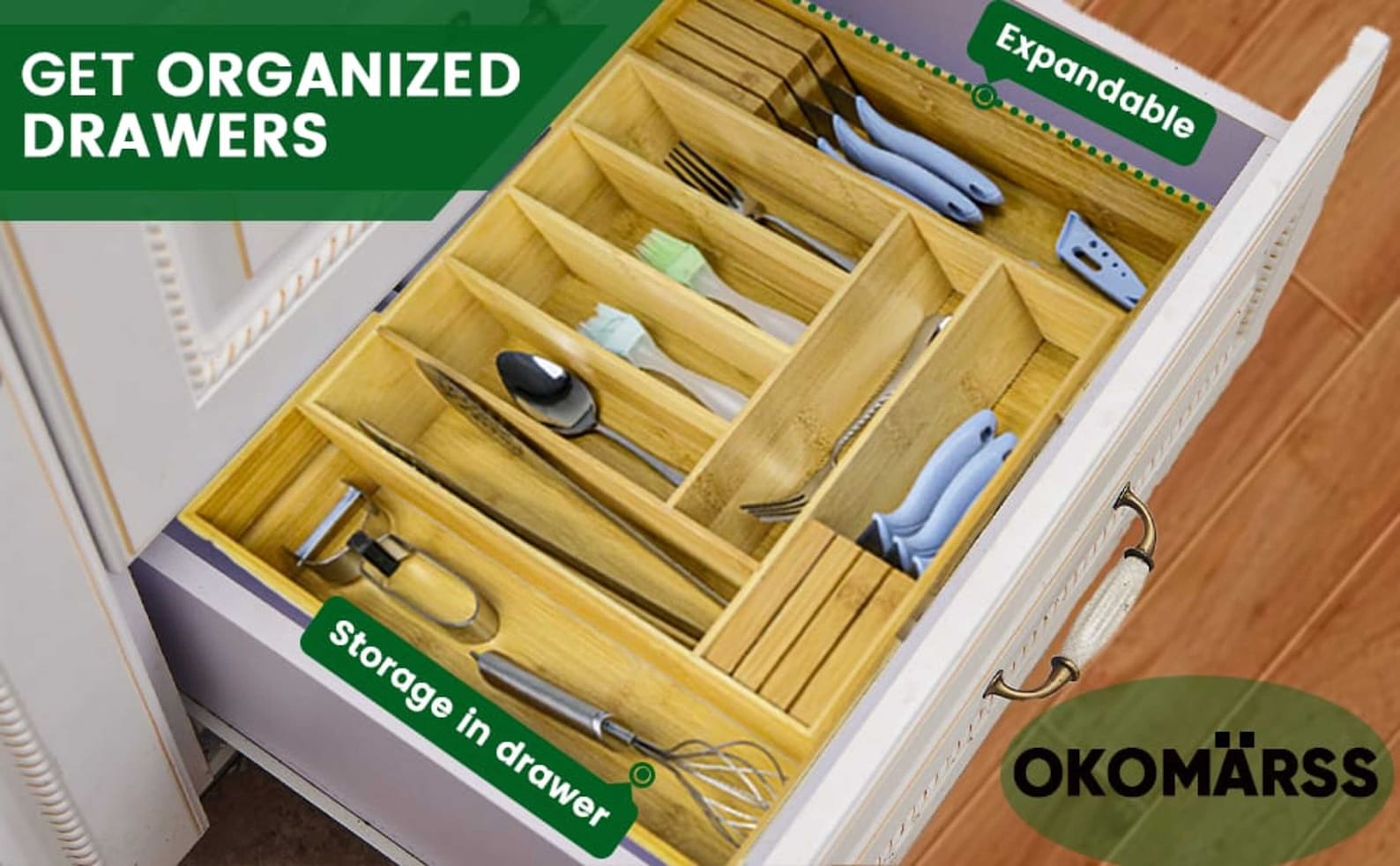 Expandable Bamboo Drawer Organizer: Adjustable Kitchen Utensil Tray - Etsy