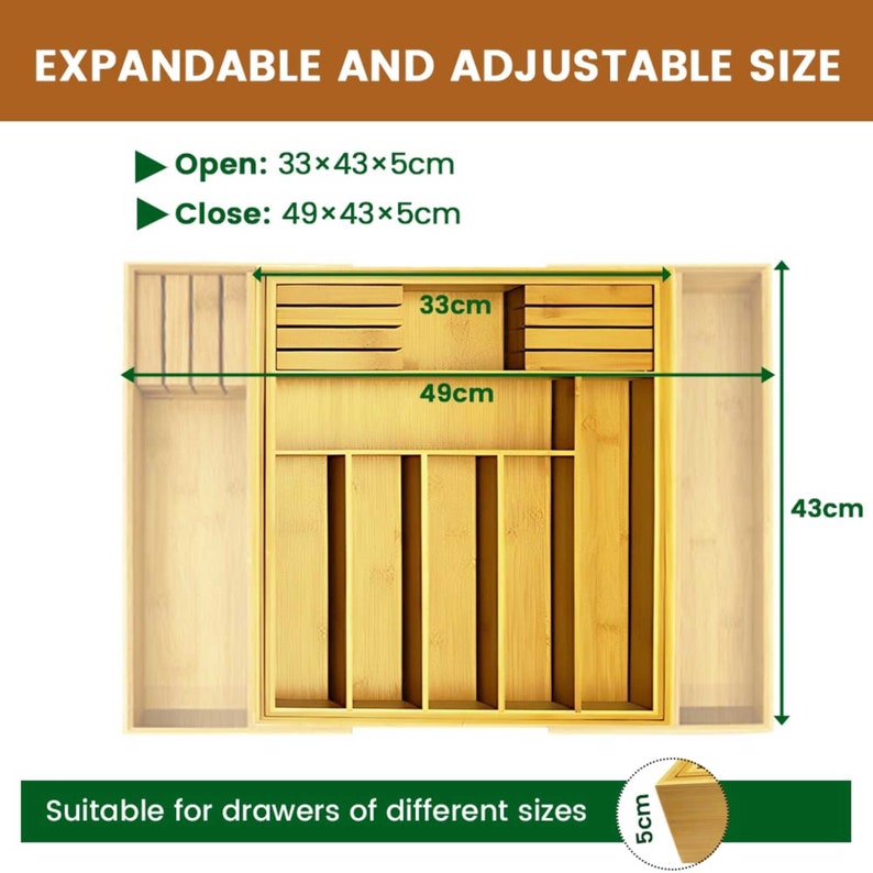Expandable Bamboo Drawer Organizer: Adjustable Kitchen Utensil Tray - Etsy