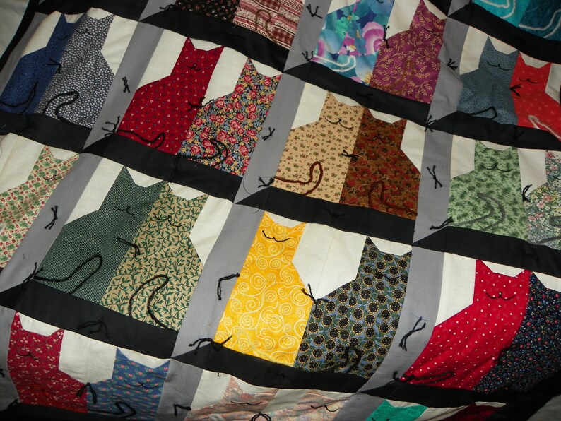 Handmade Quilt With Cat Theme - Etsy
